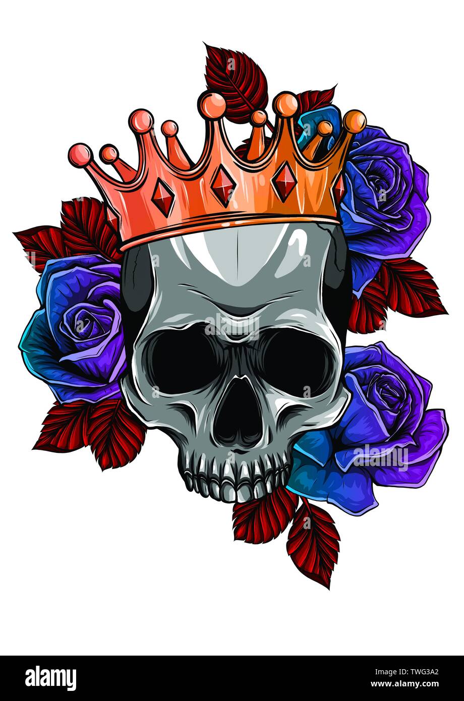 Vector illustration human death skull in crown with roses Stock Vector ...