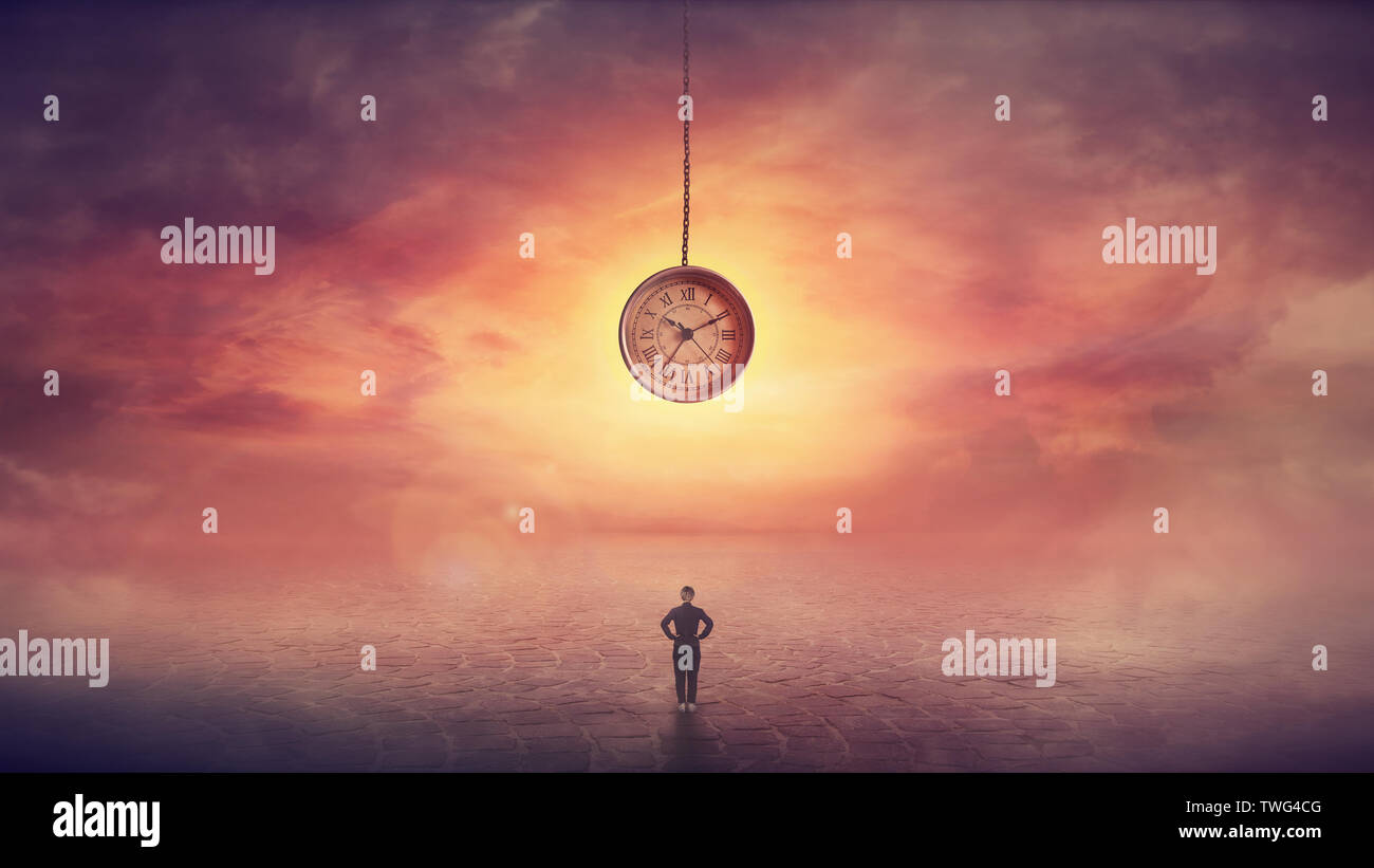 Surreal scene as confident businesswoman stands on the in front of a ...