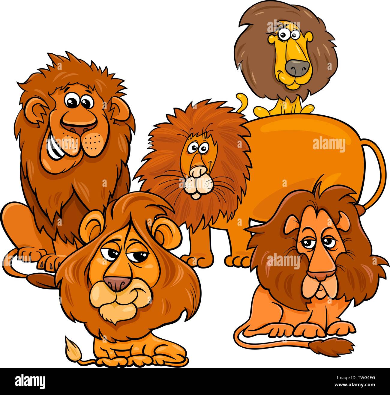 Cartoon Illustration of Funny Lions Wild Cats Animal Characters Group ...