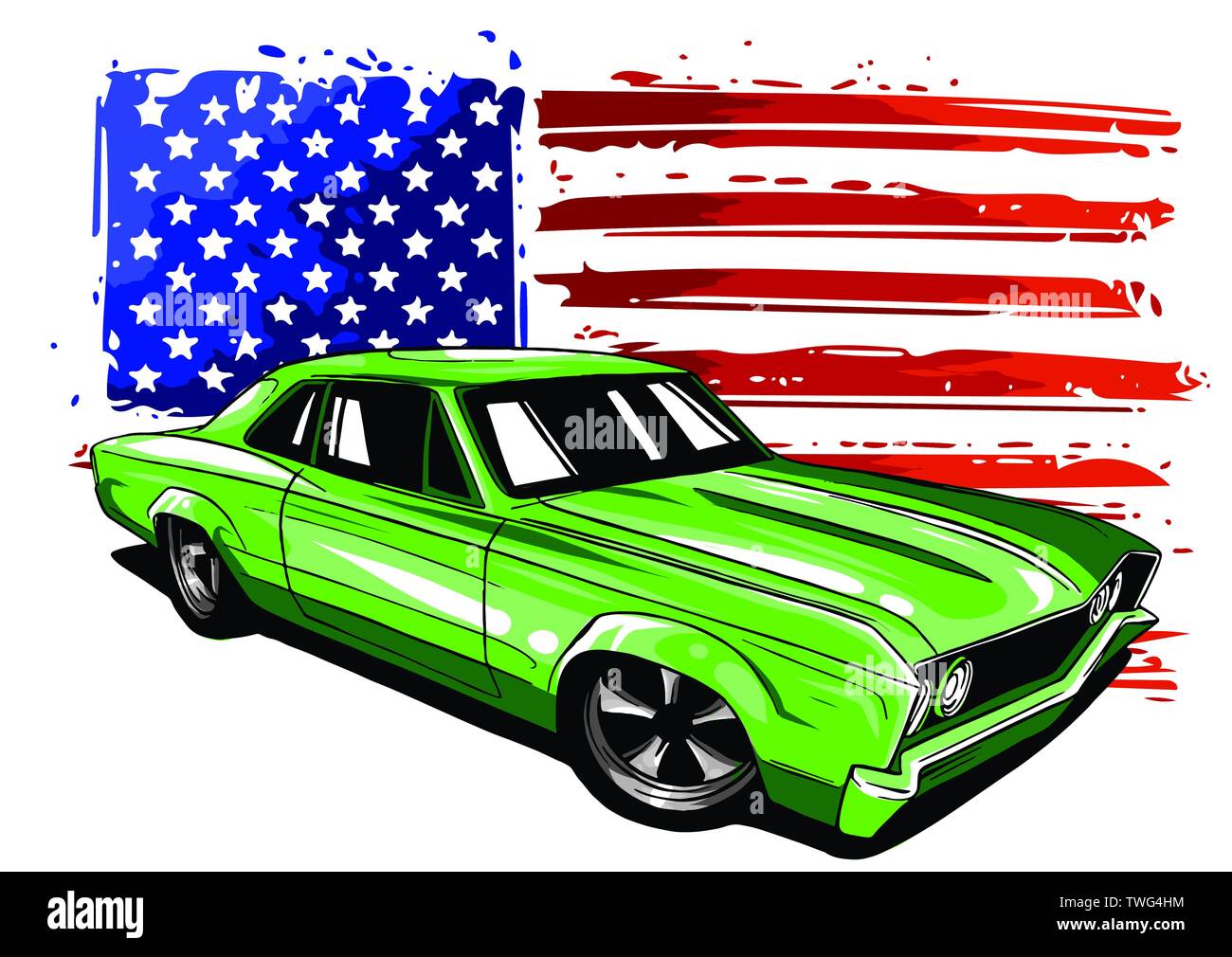 American 70s customized muscle car. Vector EPS10 isolated, separated ...