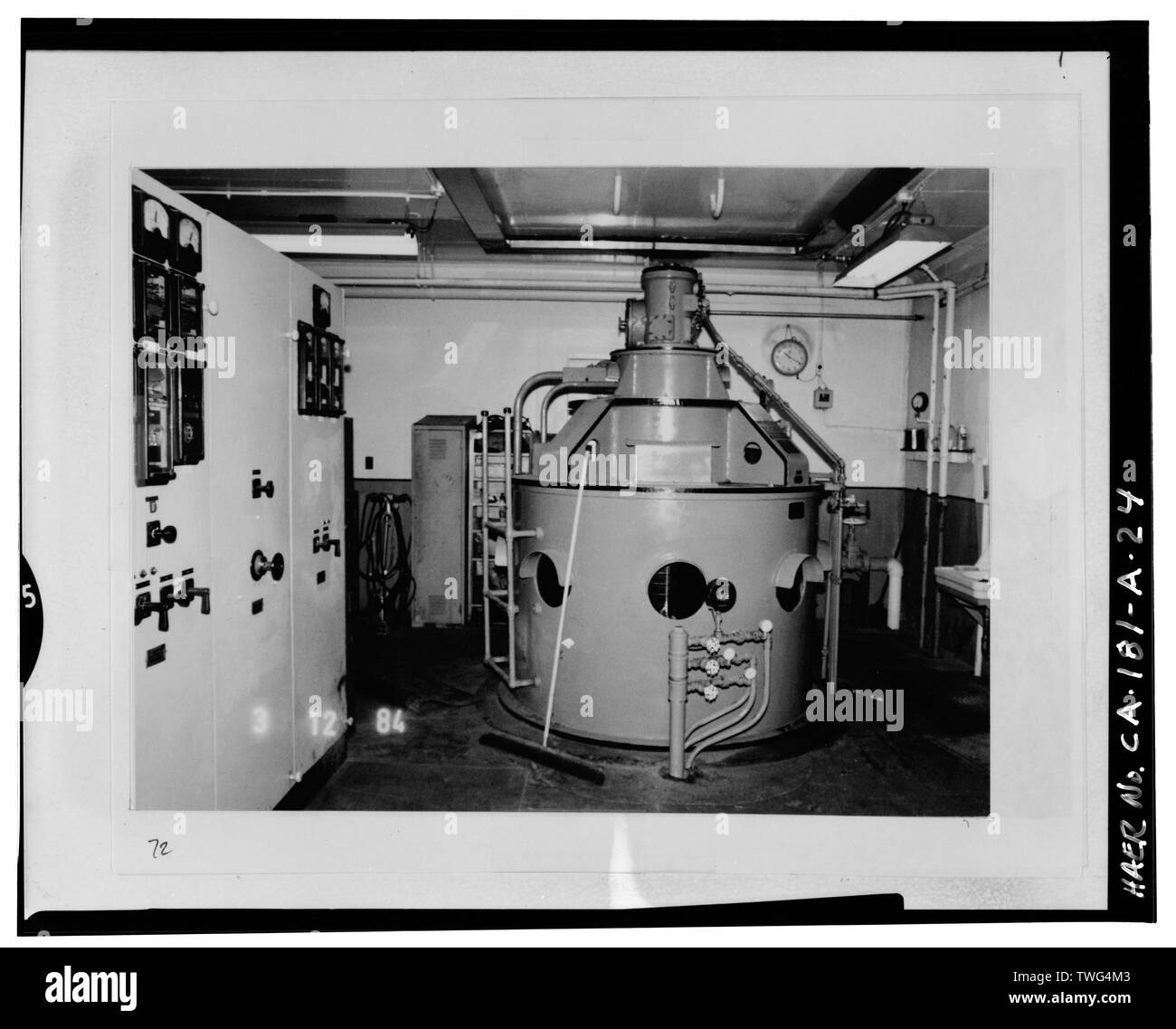 Pump Room interior-dewatering pump motor on upper level. Note the ...
