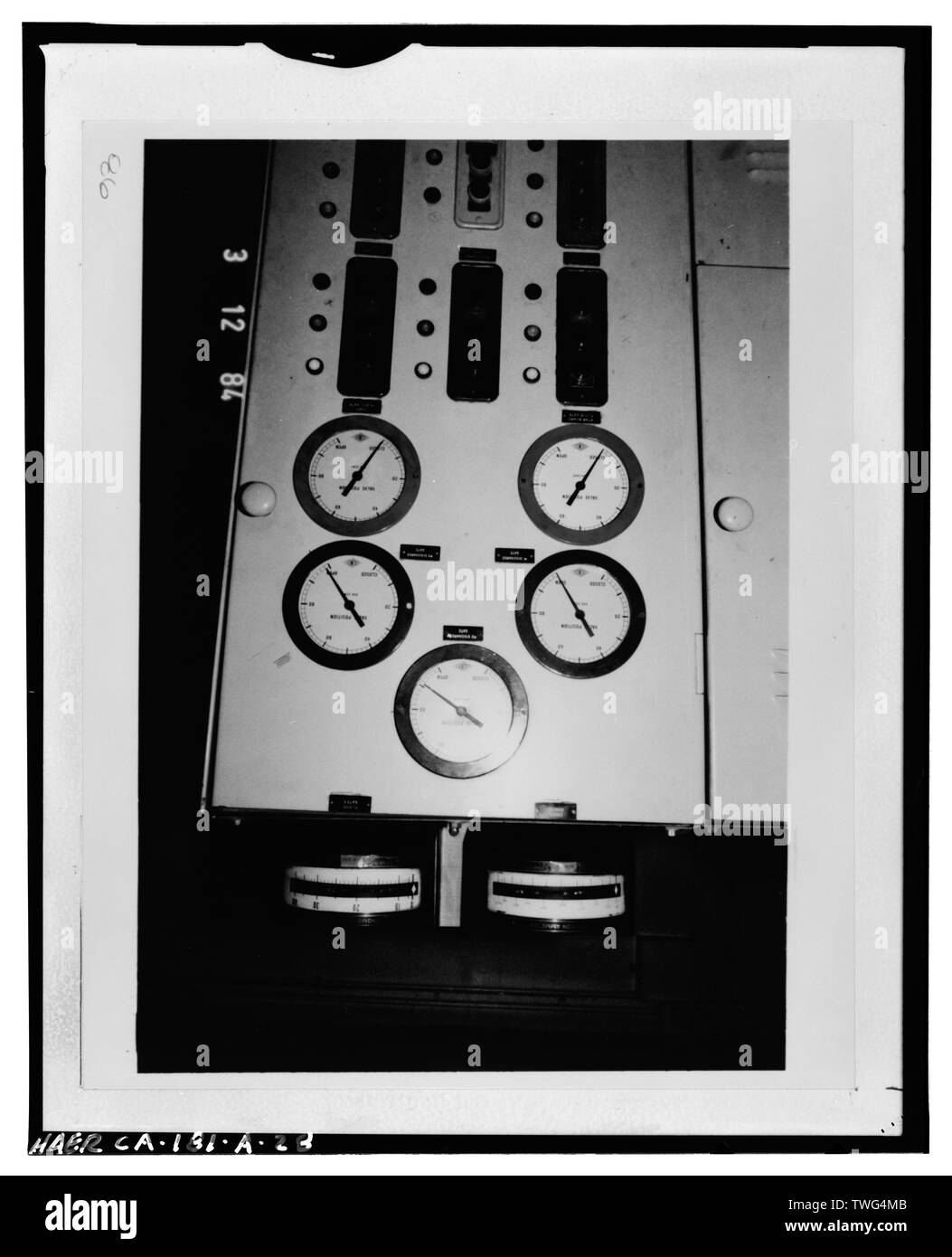 Pump Room interior-Main valve control panel with status indicators for ...