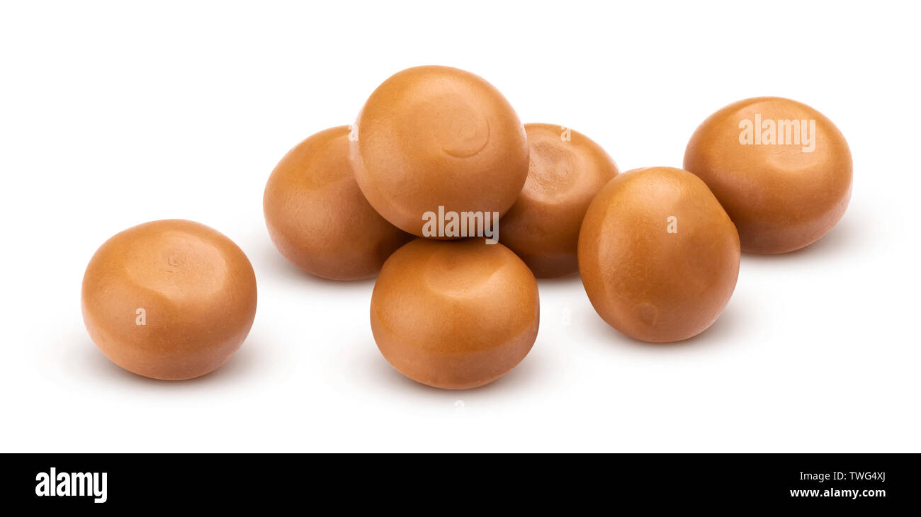Round toffee candies, caramel sweets isolated on white background with ...