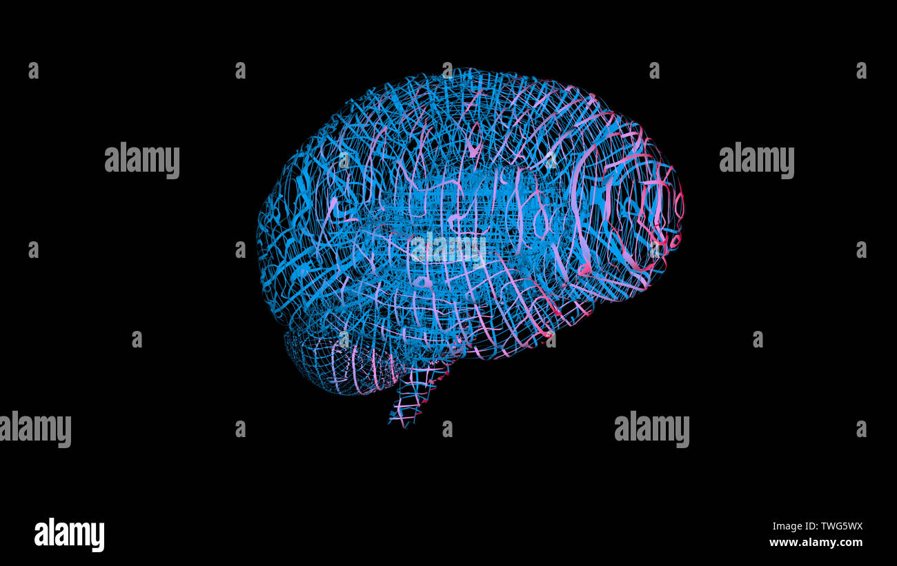 3D rendering of computer model of human brain and artificial ...