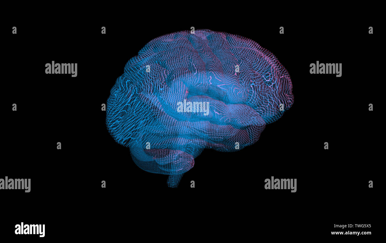 3D rendering of computer model of human brain and artificial ...