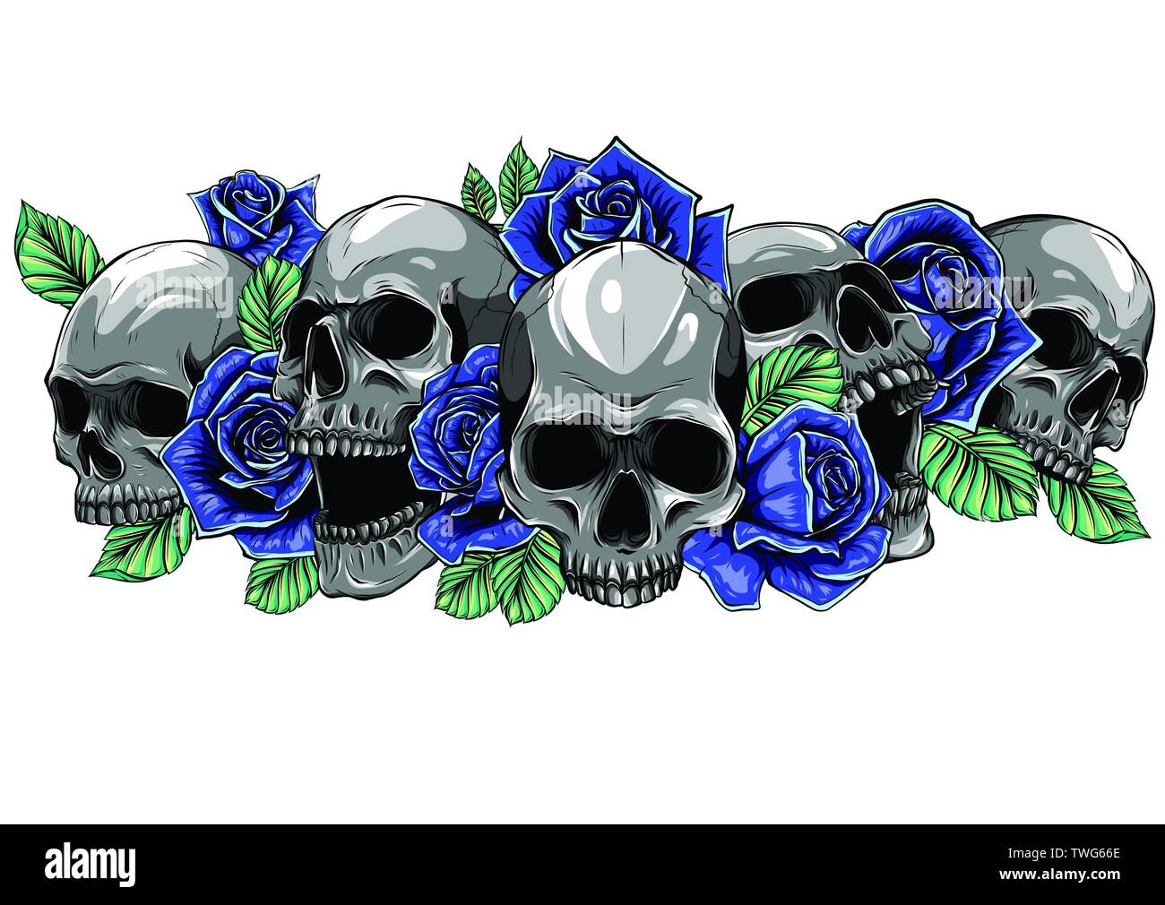A human skulls with roses on white background Stock Vector Image & Art ...