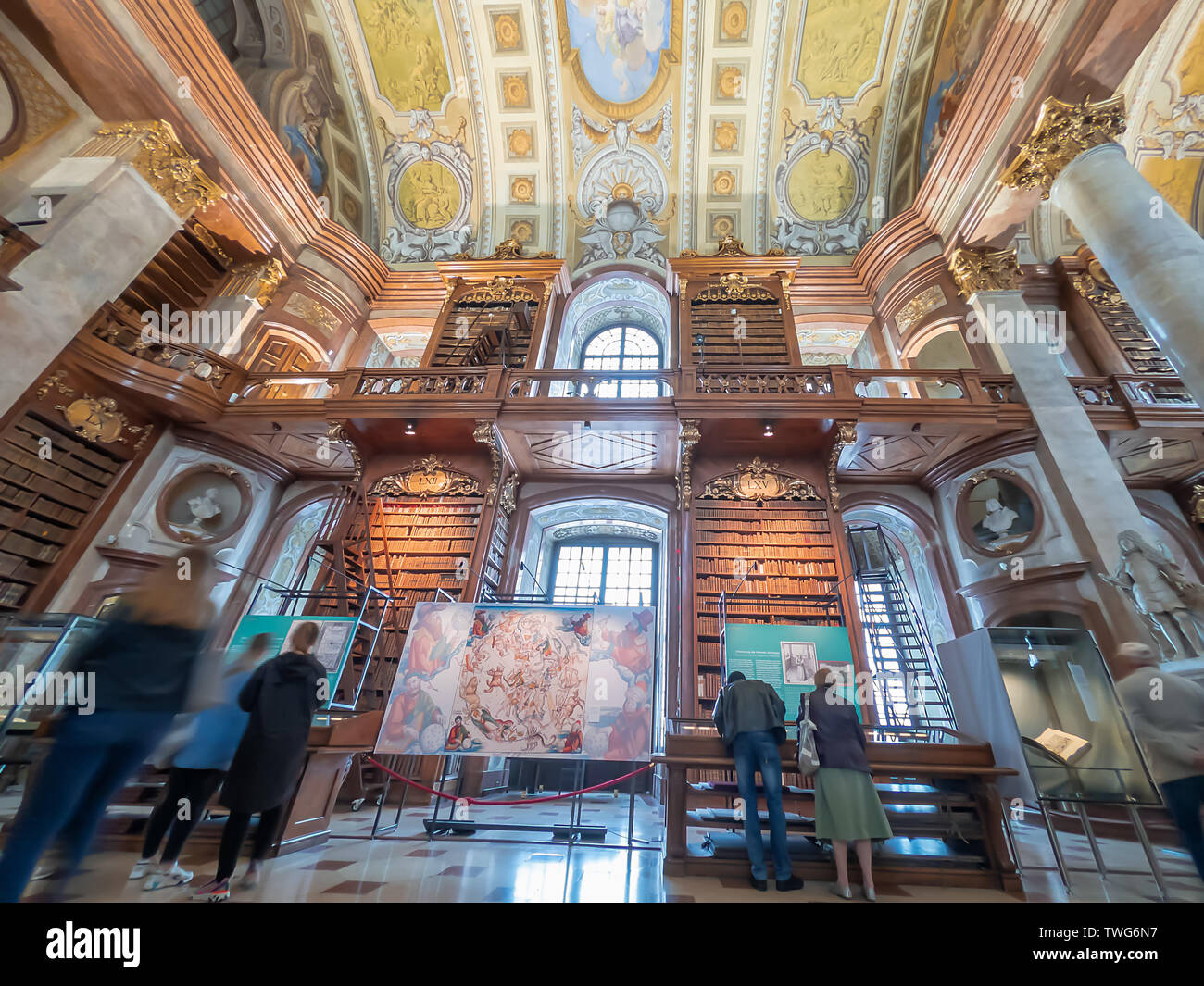 Interior of Austrian National Library - old baroque library of Hapsburg ...