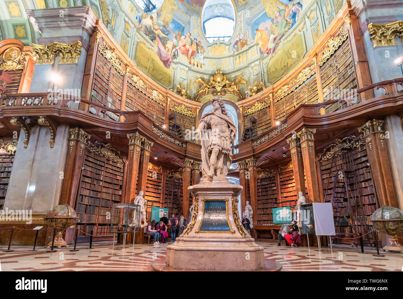 Interior of Austrian National Library - old baroque library of Hapsburg ...