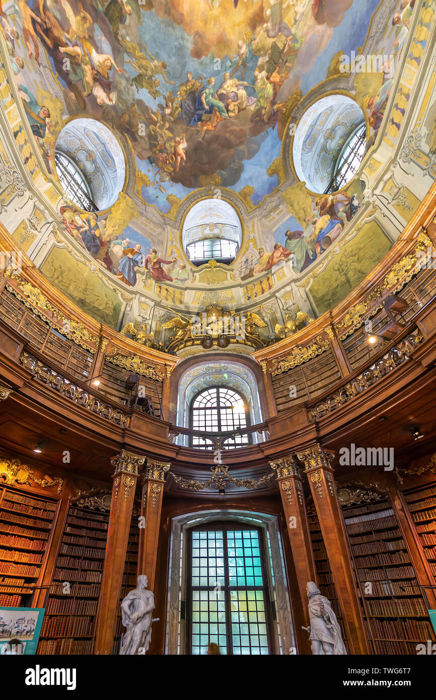 Interior of Austrian National Library - old baroque library of Hapsburg ...
