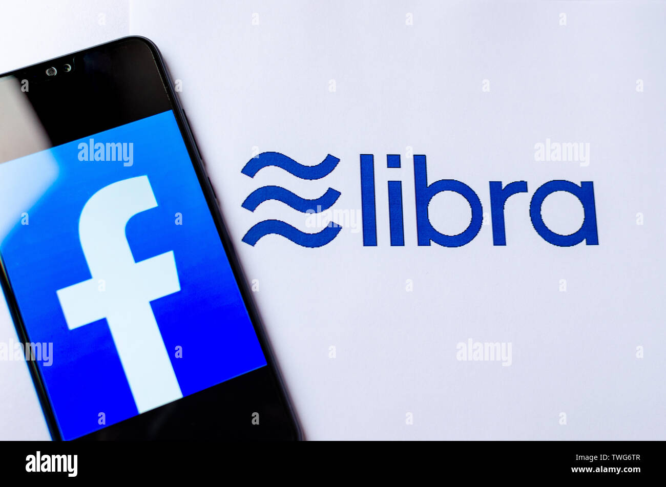 Facebook Libra is a new crypto currency. The photo of smartphone with ...