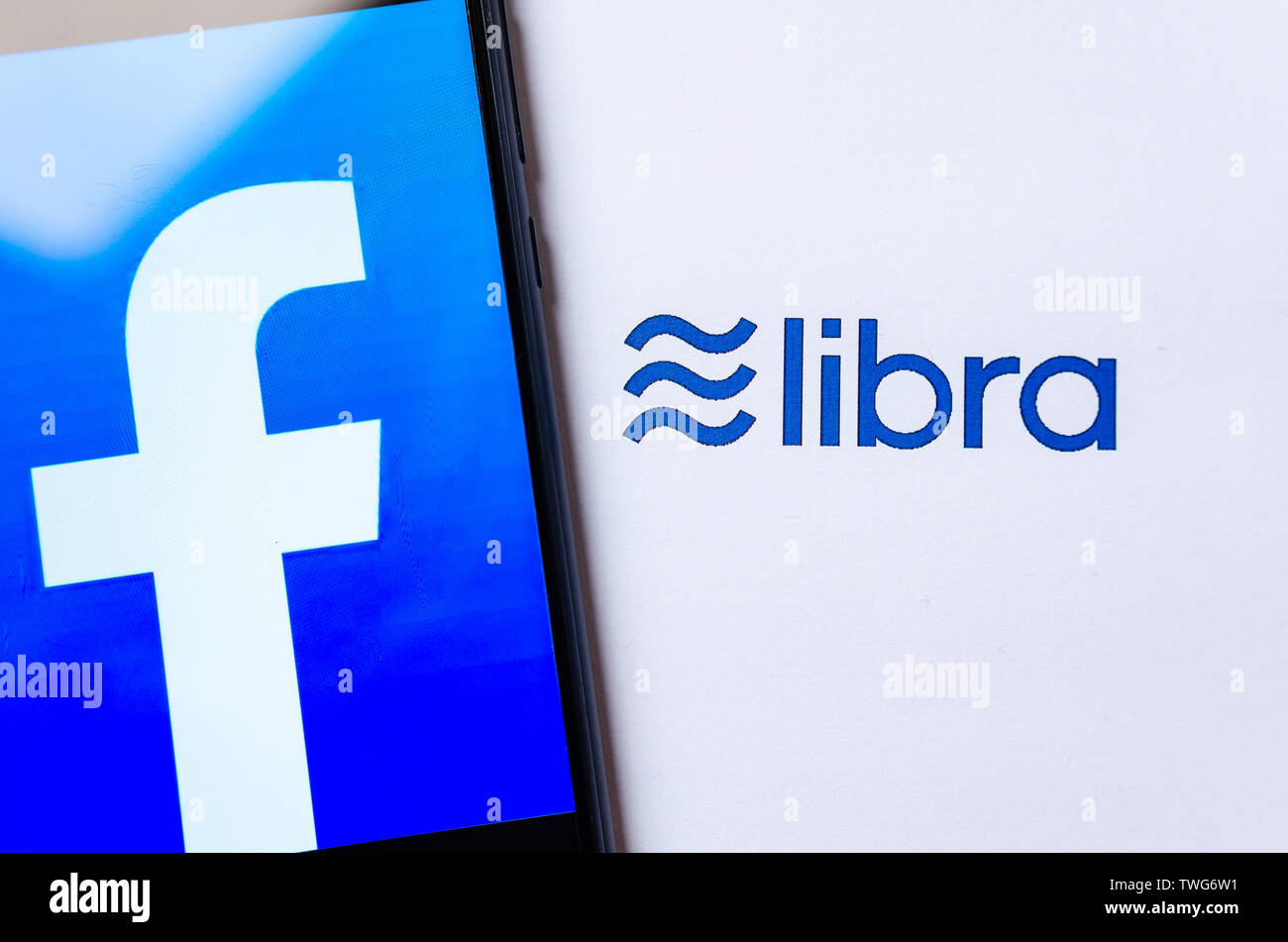 Facebook Libra is a new crypto currency. The photo of smartphone with ...