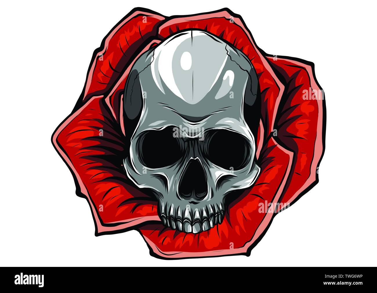 A human skulls with roses on white background Stock Vector Image & Art ...