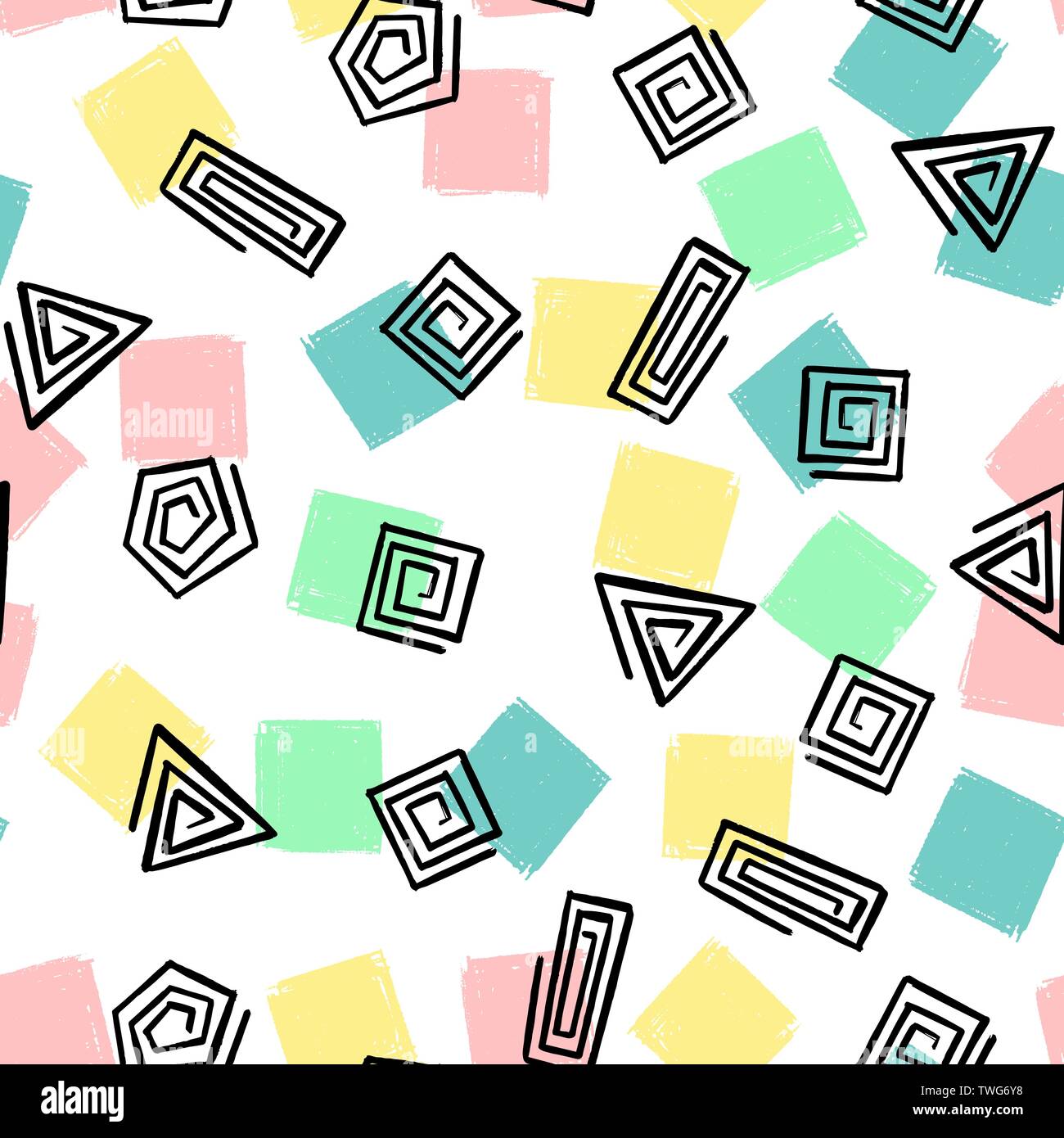 Hand Draw Geometric Shapes Spiral Seamless Pattern. Vector Endless ...