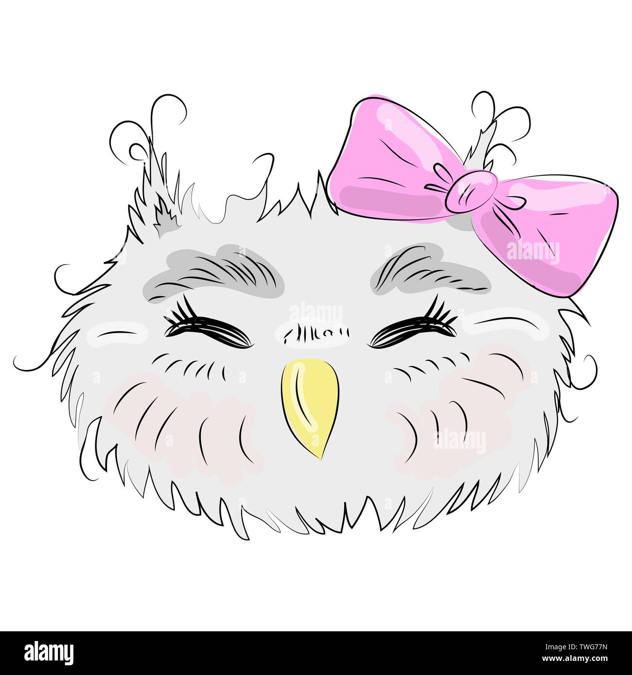 Cute owl face in a floral frame with a bow, owl, design, trendy, gray ...