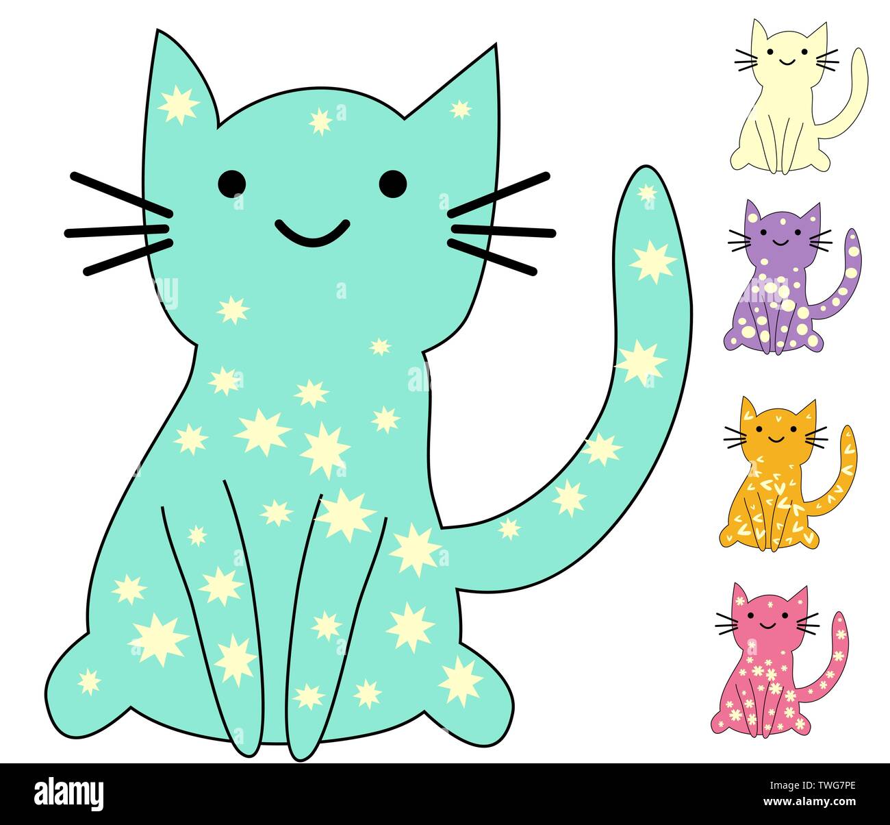 Set of cute cats in simple design for kid's greeting card design, t ...
