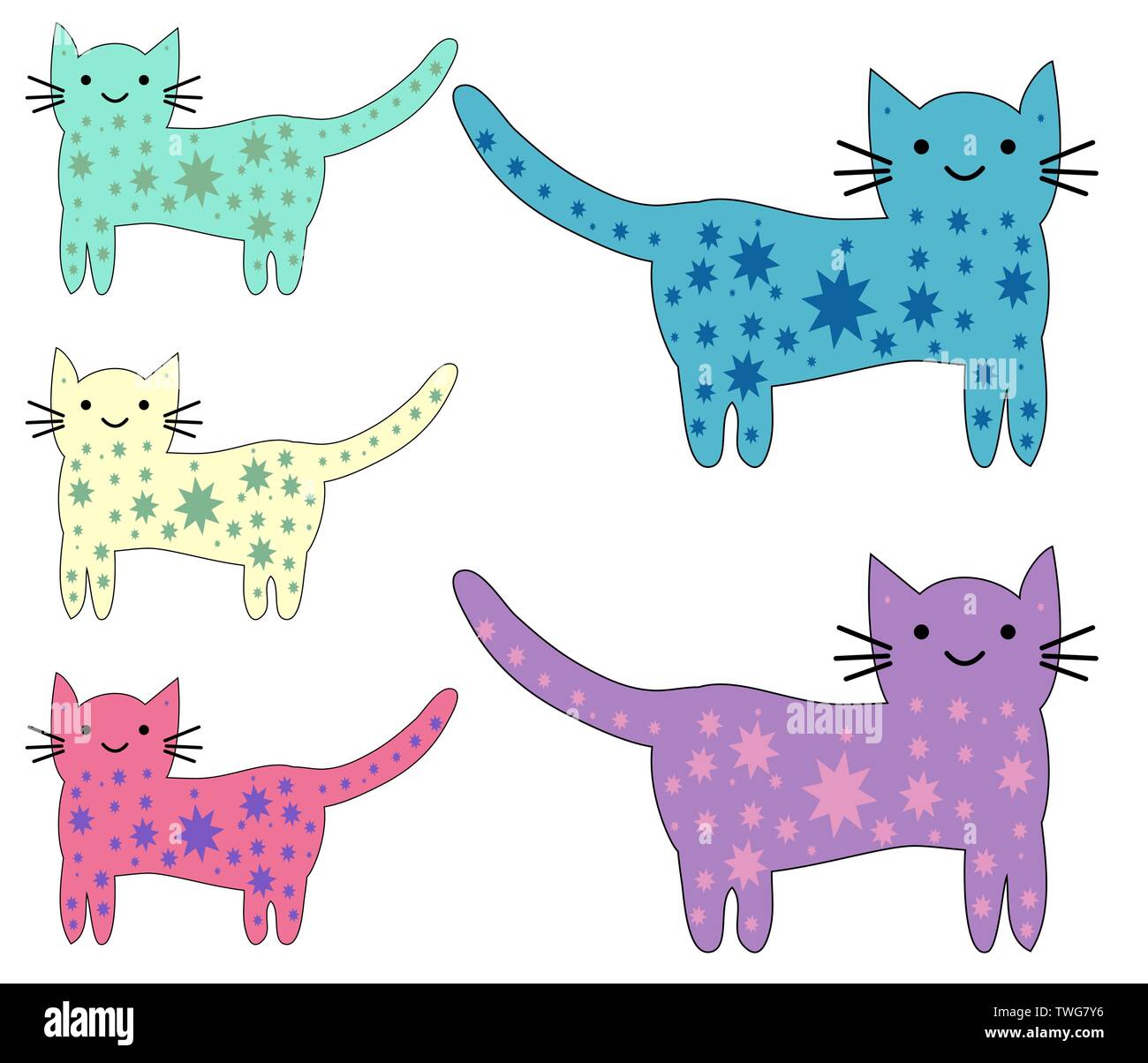 Set of cute cats in simple design for kid's greeting card design, t ...