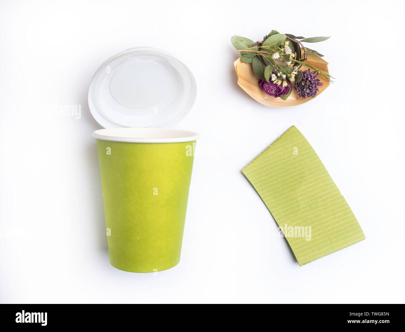 Bio paper cup to go with coffee or tea on white background, BIO PLA ...