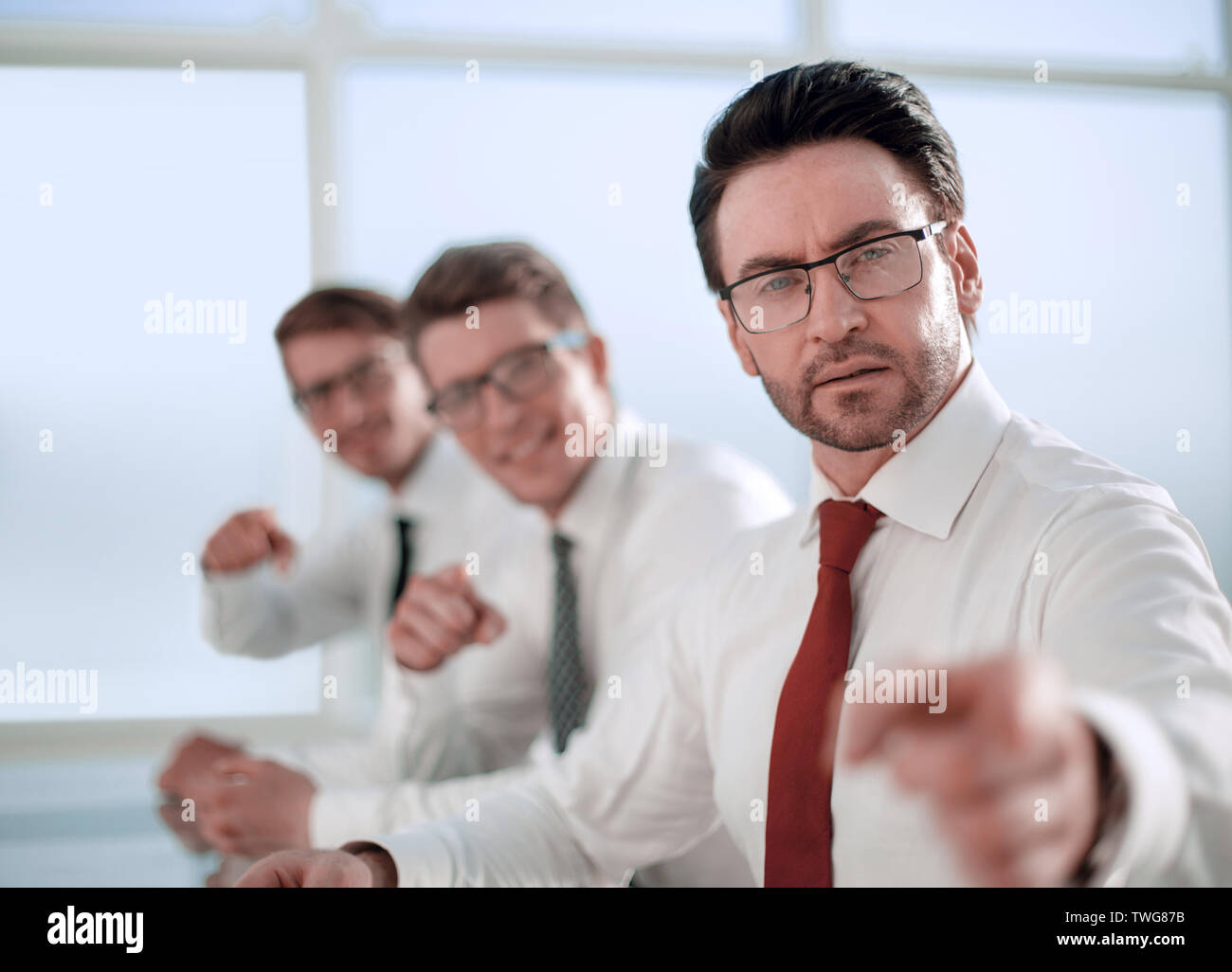 business people show up at you sitting at the office Desk Stock Photo ...
