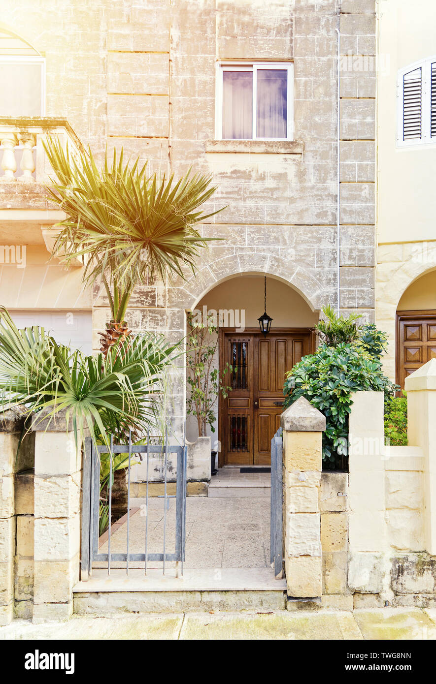 Rowhouse with porch is typical residential building of Malta Stock ...