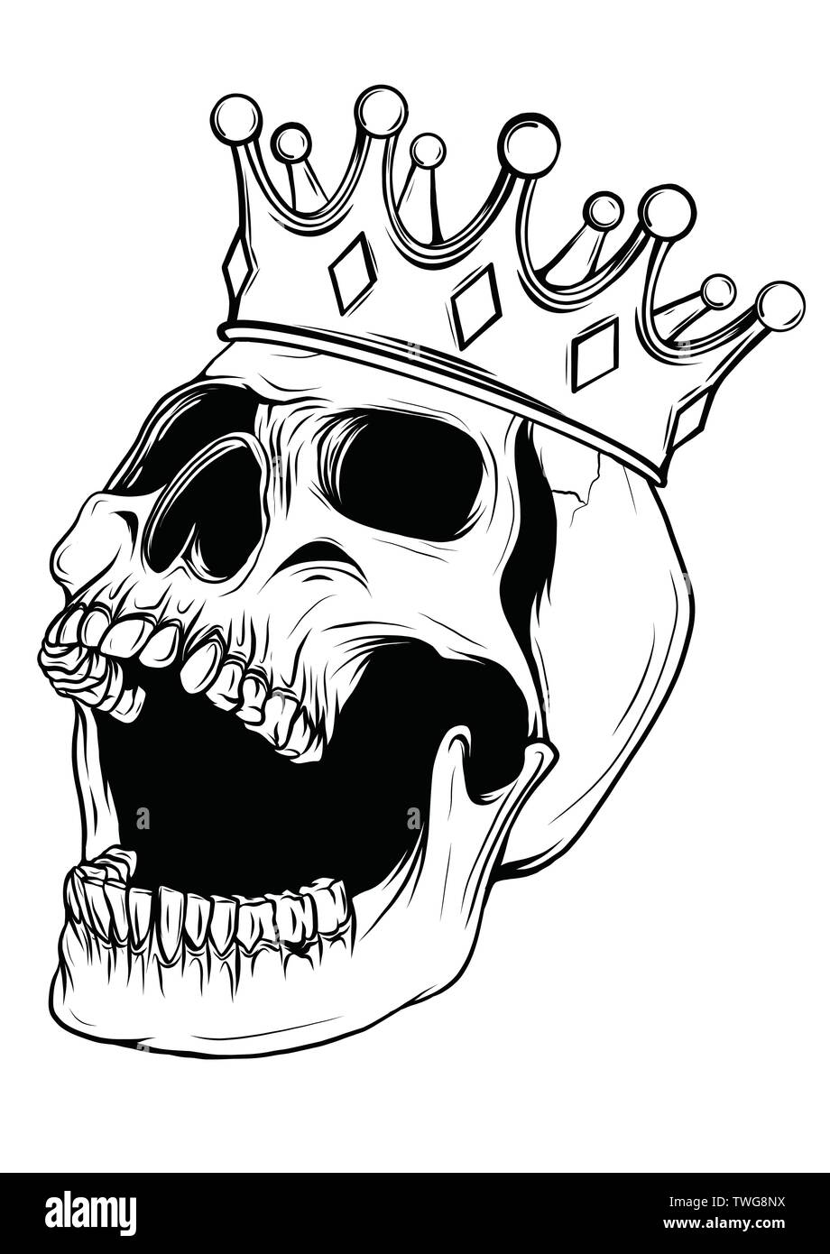 Hand drawn king skull wearing crown. Vector illustration Stock Vector ...