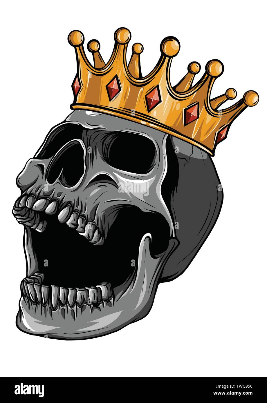 Hand Drawn King Skull Wearing Crown Vector Illustration Stock Vector