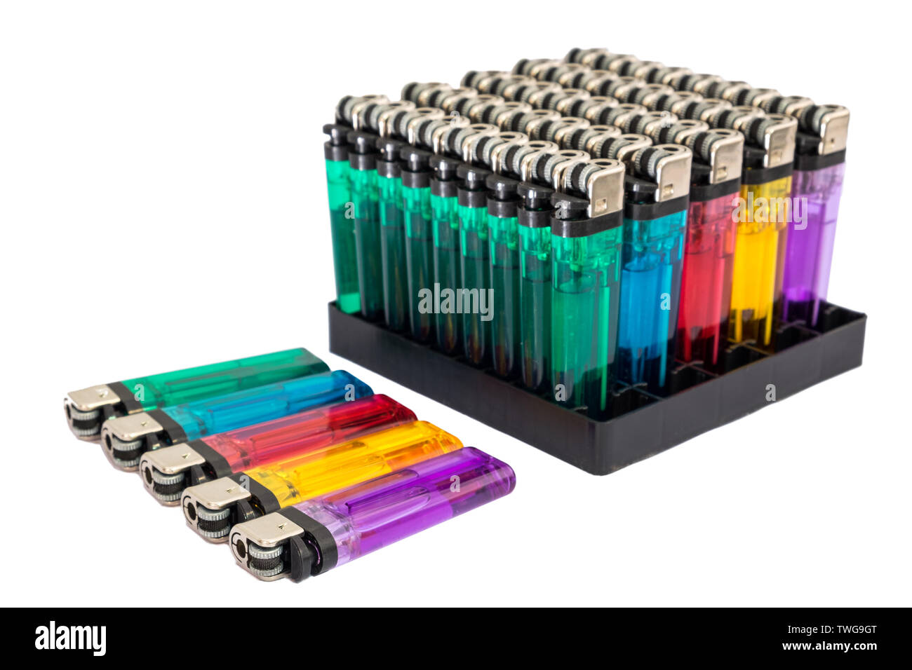 Cigarette lighter set sort,isolated on background Stock Photo - Alamy
