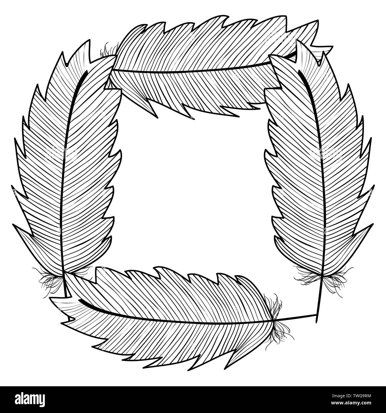 circular bohemian frame with feathers vector illustration design Stock ...