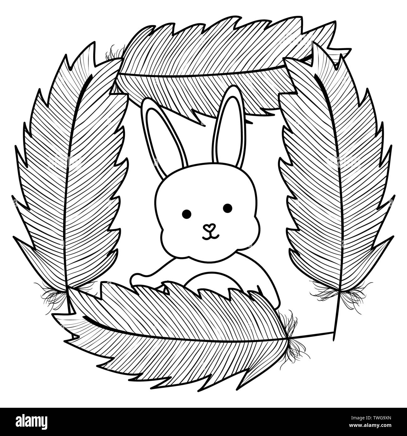 cute little rabbit with feathers frame vector illustration design Stock ...