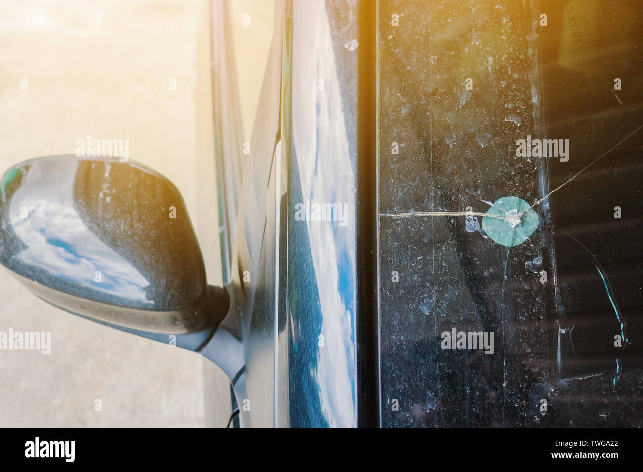 Front view of broken windshield glass of car, Car accident concept ...