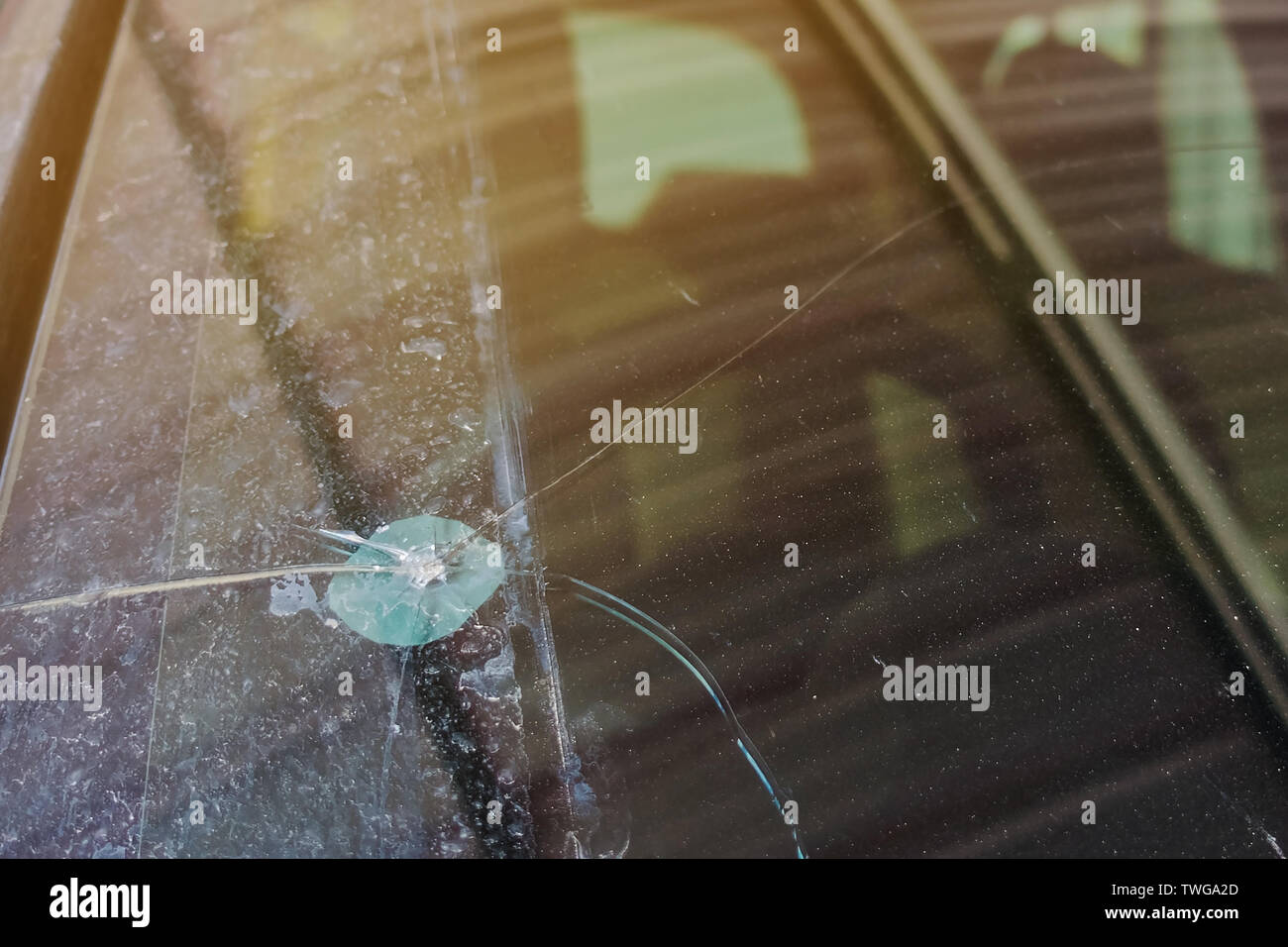 Front view of broken windshield glass of car, Car accident concept ...