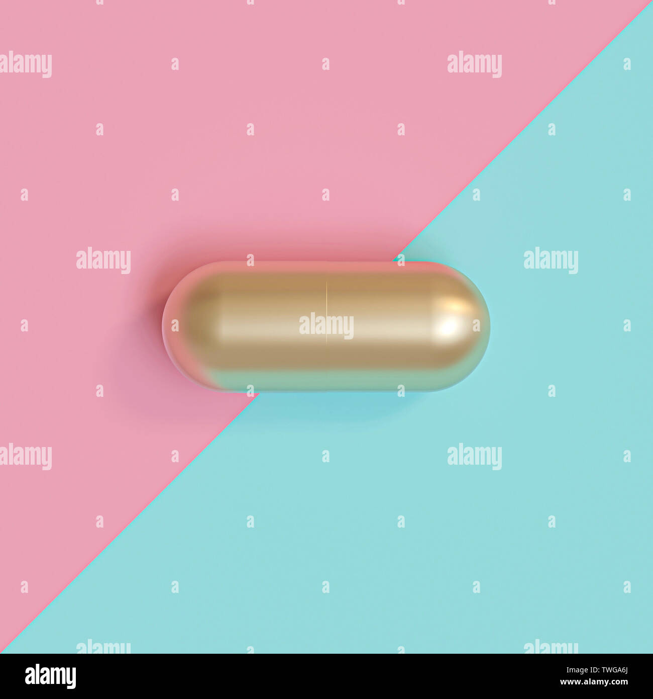 3d rendering of golden pill medicine and flat lay style background ...