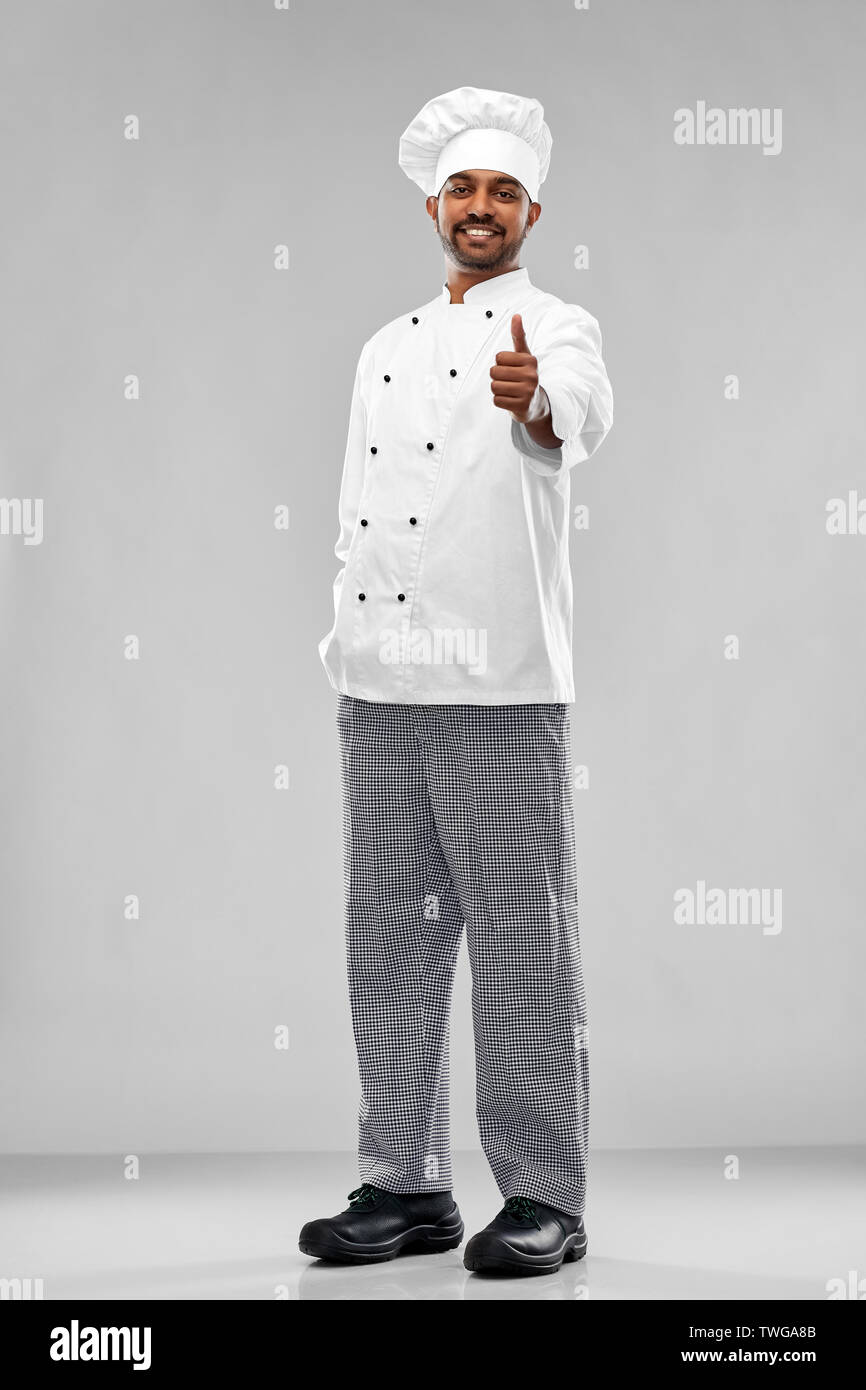 happy male indian chef in toque showing thumbs up Stock Photo - Alamy