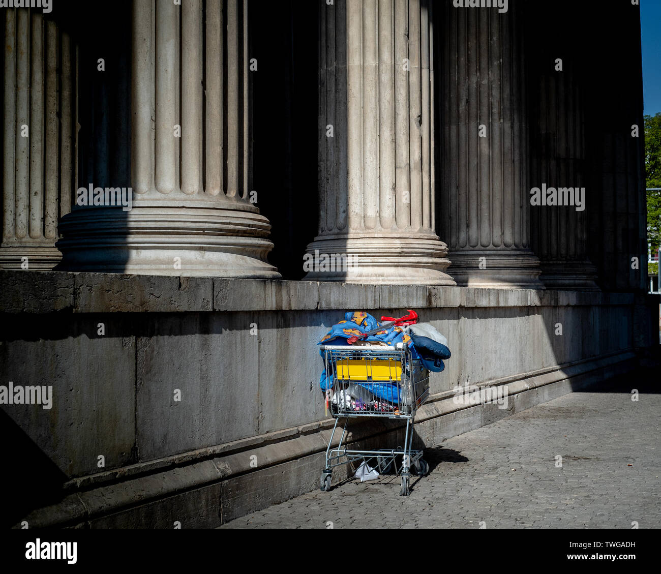 Munich, Bavaria, Germany - May 18, 2019. Homeless shopping cart at ...