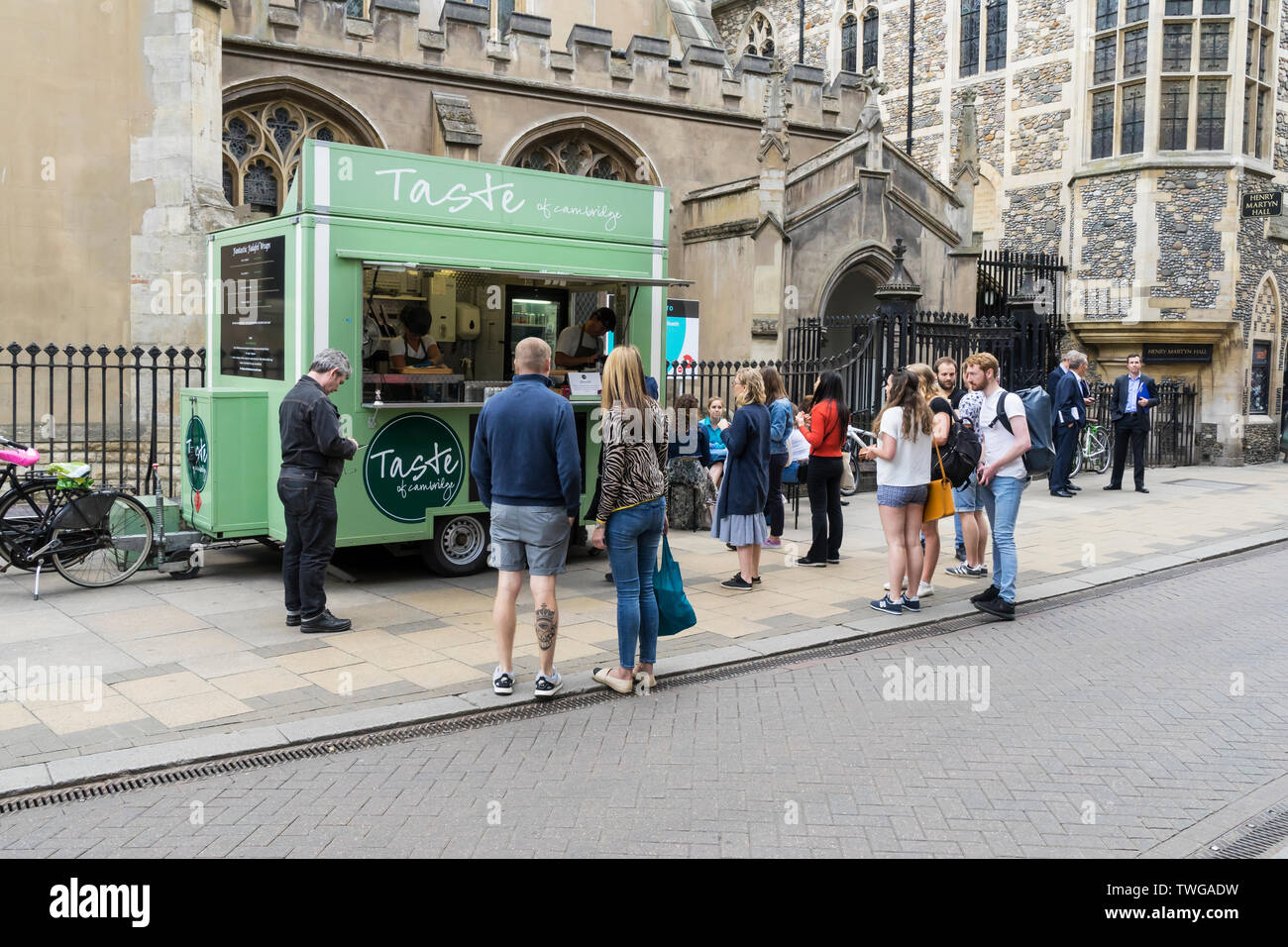 Queue at Taste of Cambridge falafel wraps fast food stall Market Street ...