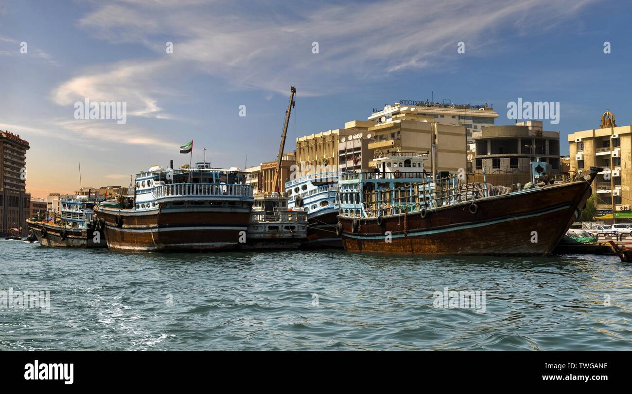 Old ships in the Creek in Dubai Stock Photo - Alamy