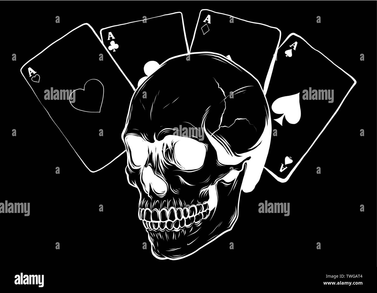 Skulls with playing cards. Set of vector illustrations Stock Vector ...