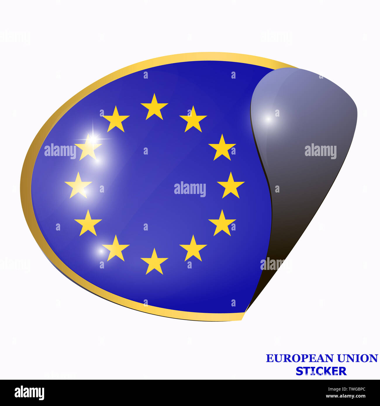 Happy Europe day sticker. Bright button with flag of Union European ...