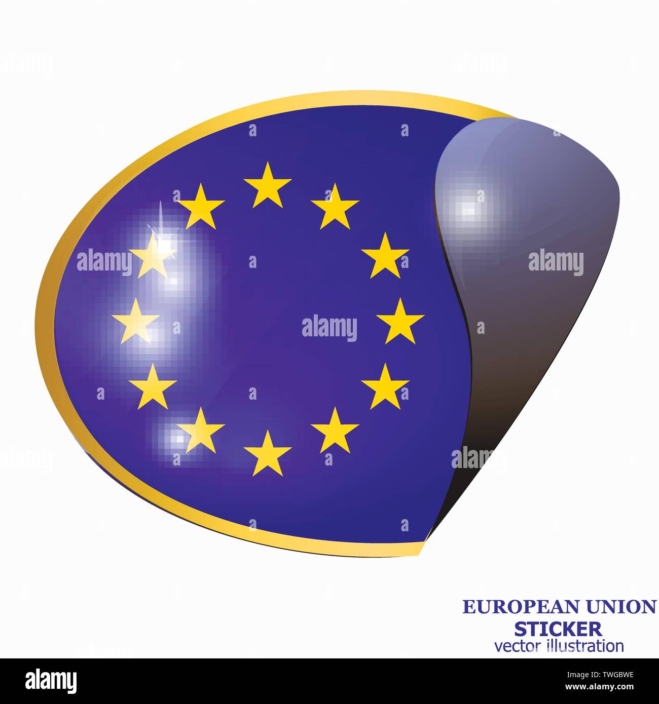Happy Europe day sticker. Bright button with flag of Union European ...