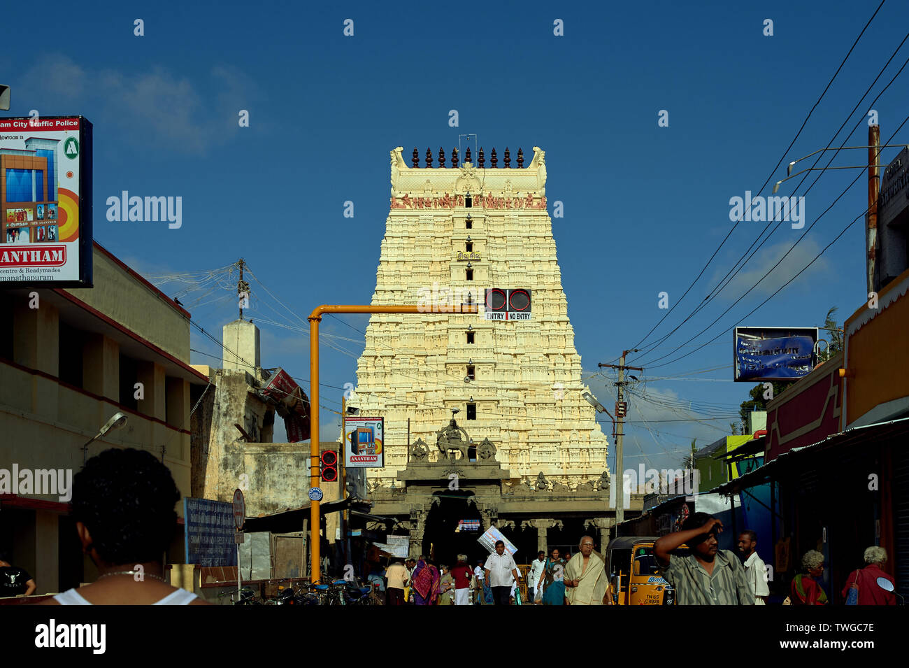 23-Aug-2009-Richly decorated Gopuram of Ramanathswam temple ; 24 meters ...
