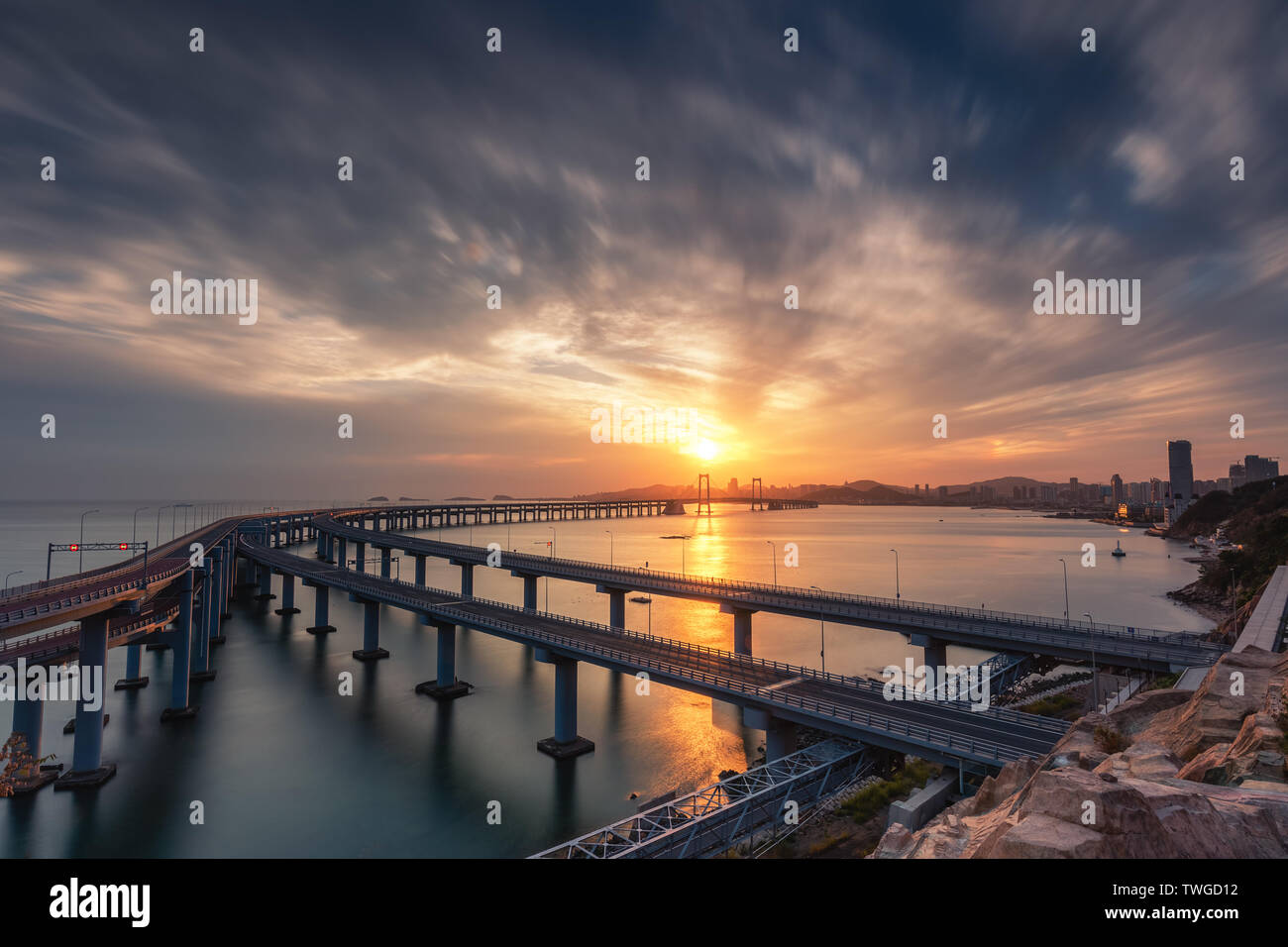 Dalian Cross-Sea Bridge sunset Stock Photo - Alamy