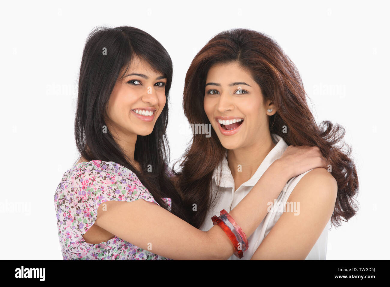Portrait of two friends smiling Stock Photo - Alamy