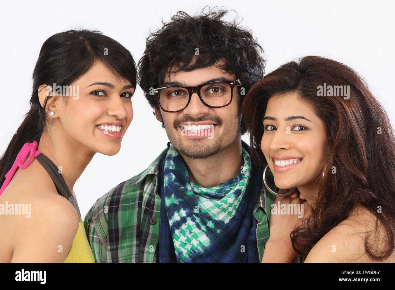 Portrait of three friends smiling Stock Photo - Alamy