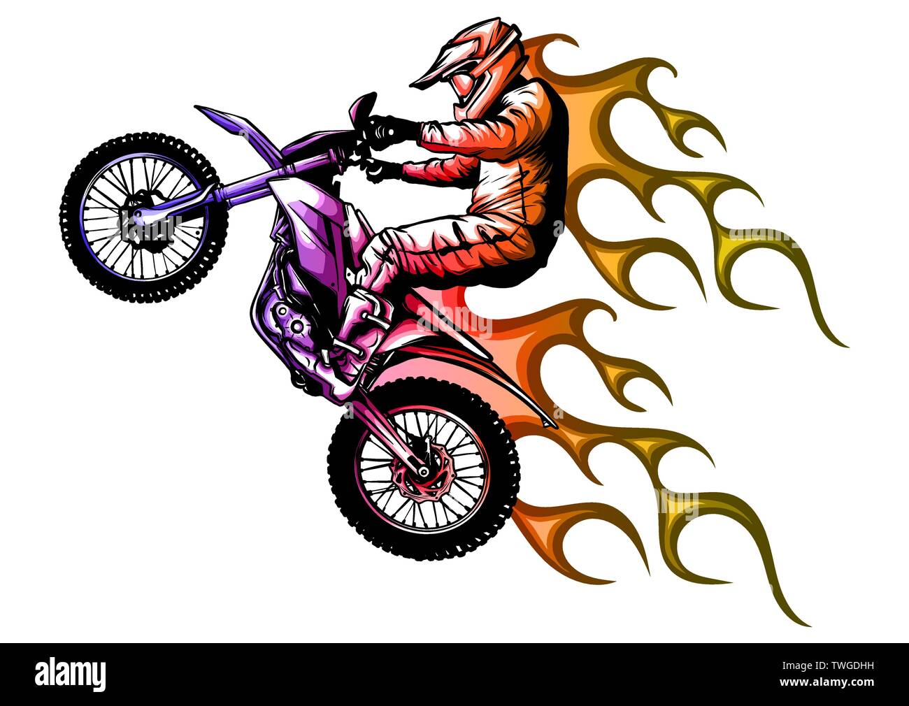 motorcycle with fire and flames vector illustration Stock Vector Image ...