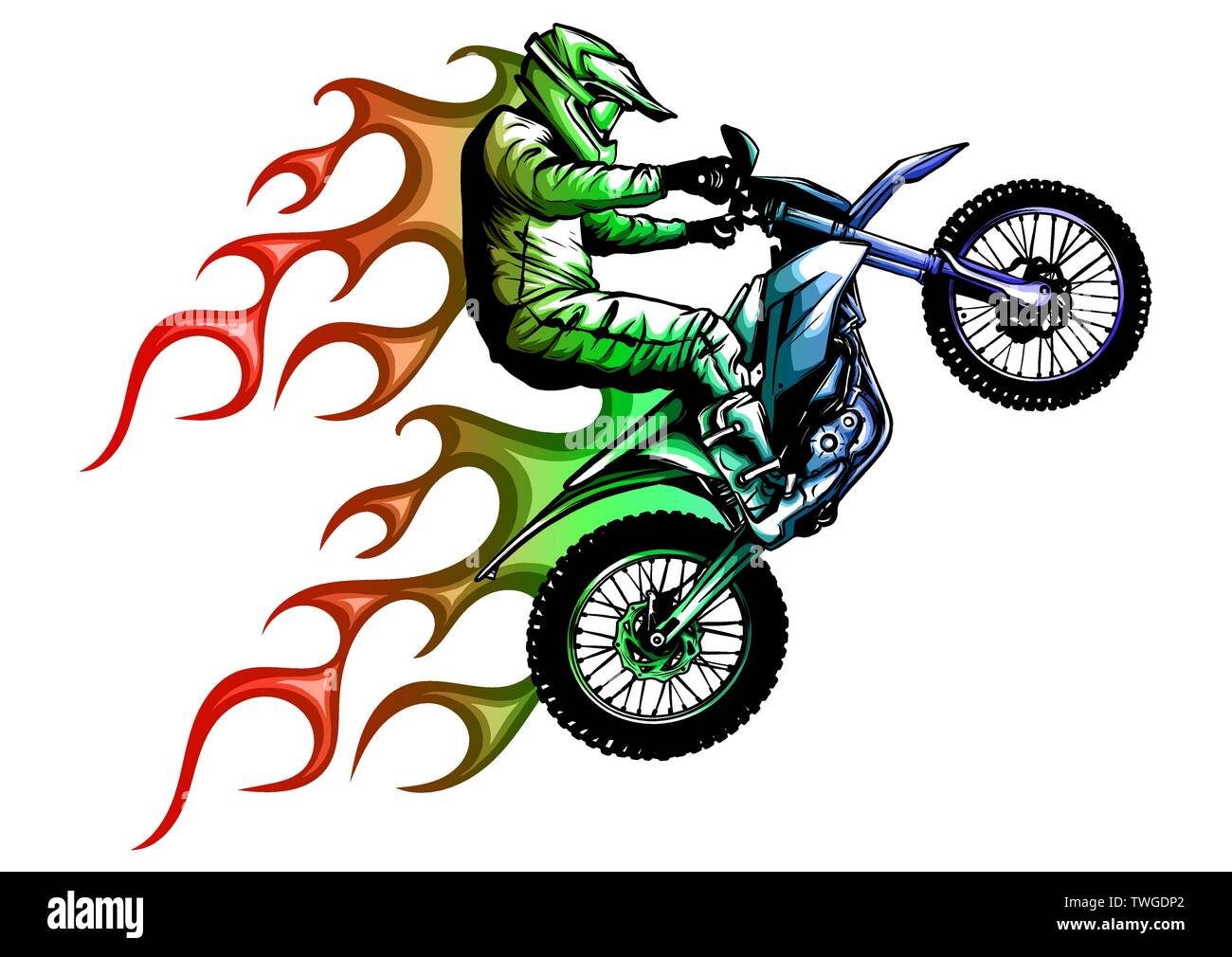 motorcycle with fire and flames vector illustration Stock Vector Image ...