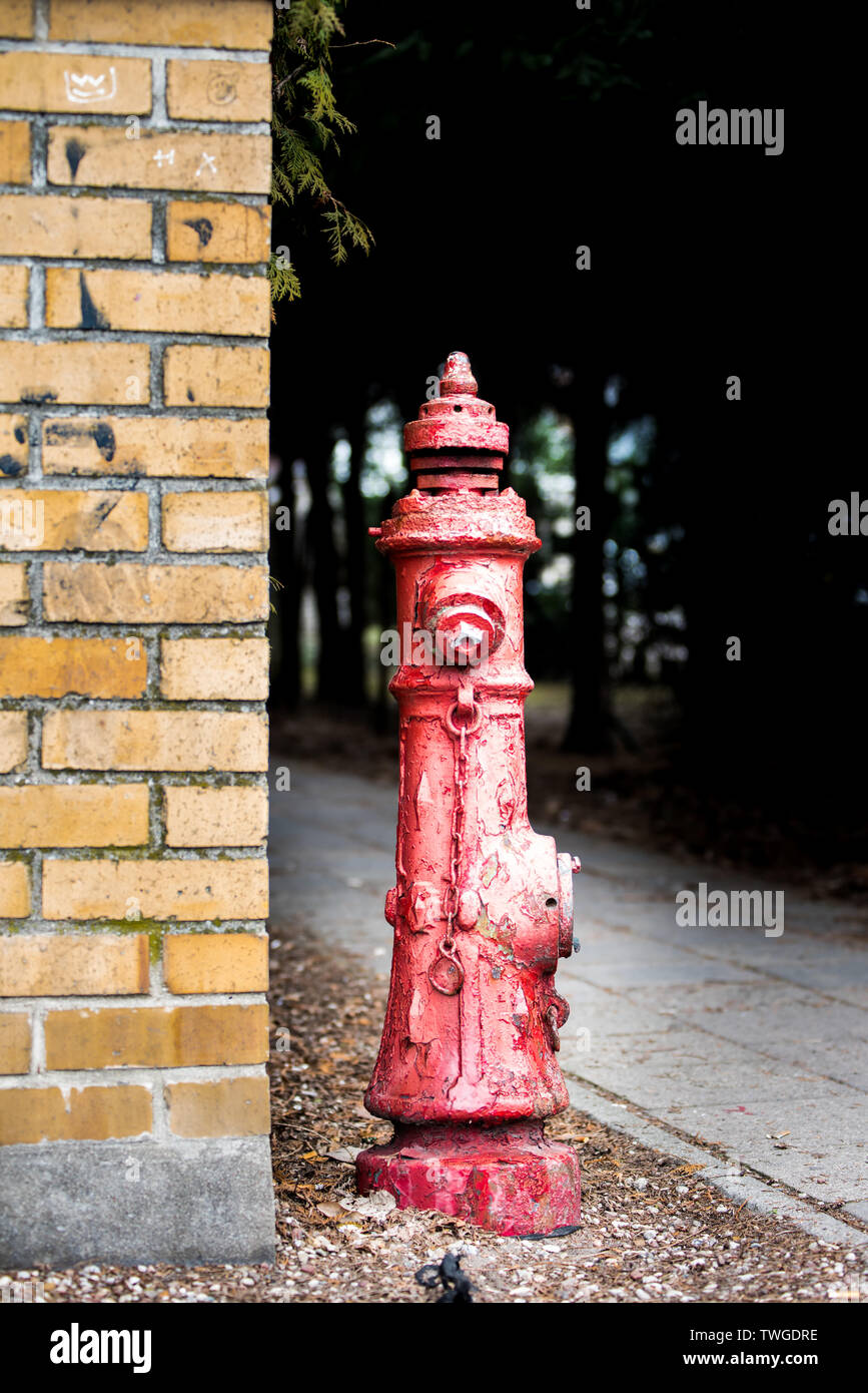 Red fireplug on the street - fire brigade, fire prevention Stock Photo ...
