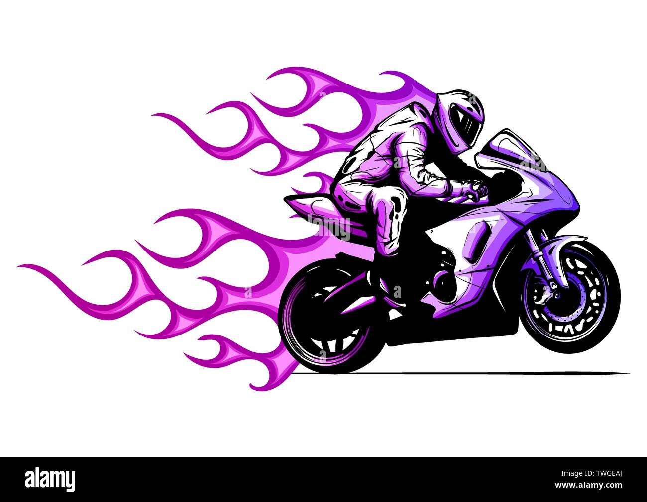 motorcycle with fire and flames vector illustration Stock Vector Image ...