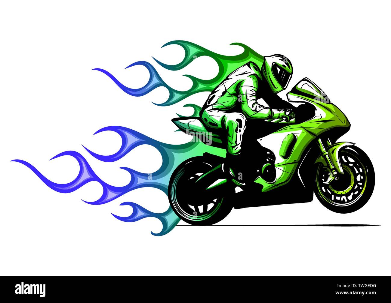 motorcycle with fire and flames vector illustration Stock Vector Image ...