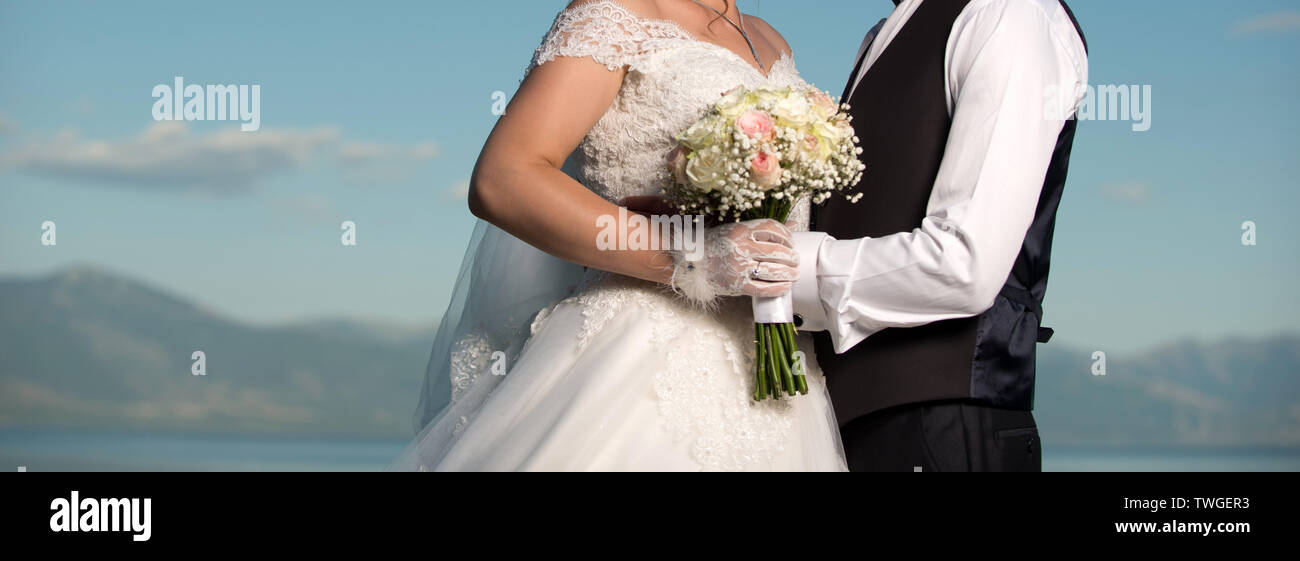 unrecognizable bride and groom pictured outdoor image soft focus Stock ...
