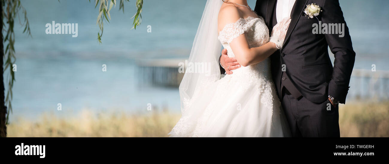 unrecognizable bride and groom pictured outdoor image soft focus Stock ...