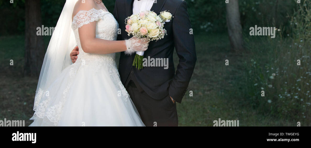 unrecognizable bride and groom pictured outdoor image soft focus Stock ...
